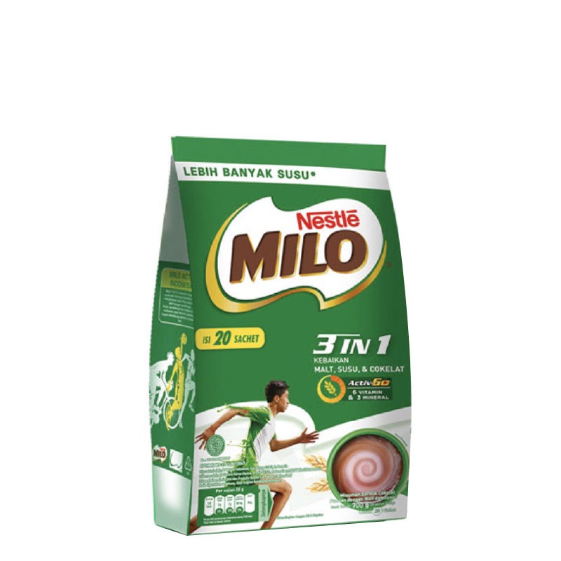 Jual MILO 3in1 Susu Bubuk Coklat Pouch 20 x 35 gr | Shopee Indonesia