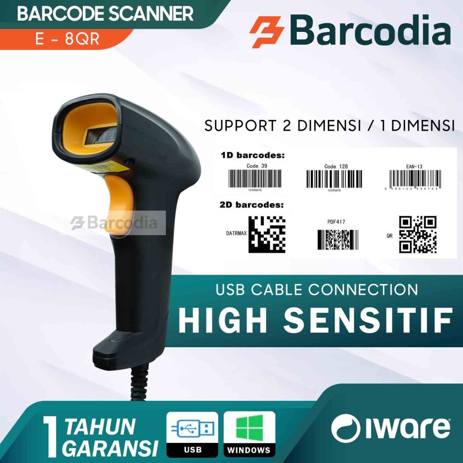 Jual BARCODIA Barcode Scanner Iware E-8QR 1D 2D Usb | Shopee Indonesia
