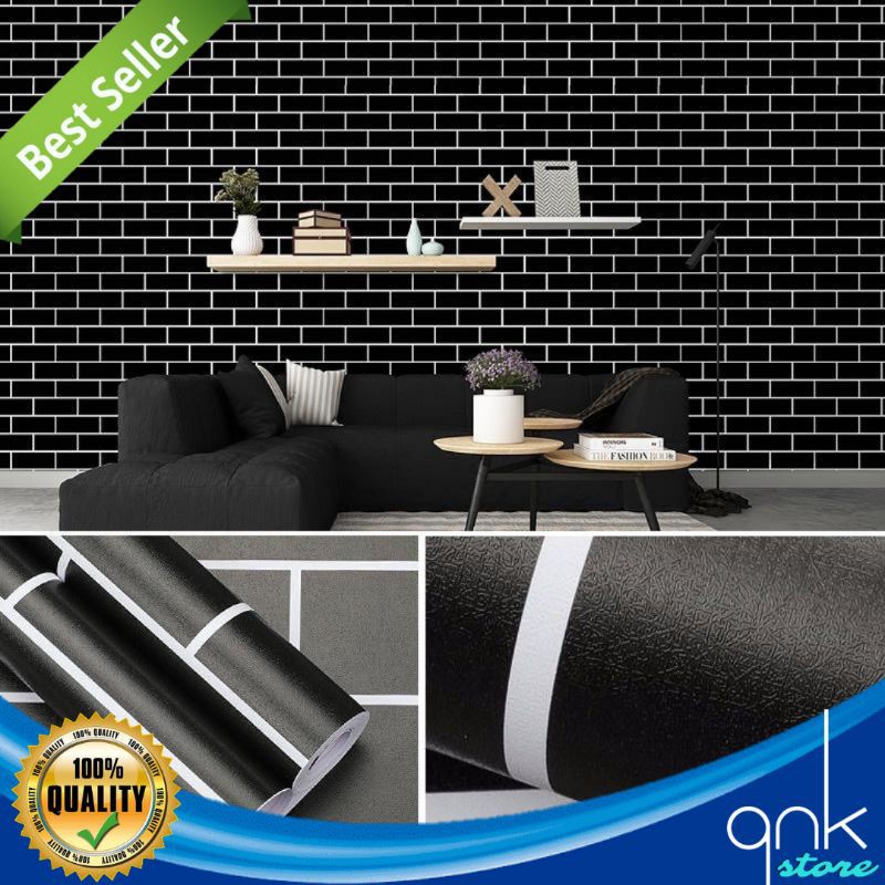 Jual Wallpaper Dinding Motif Bata 45cm x 10m Bata Hitam Konblok ...