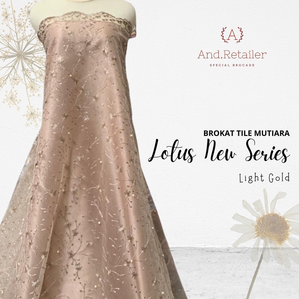 Jual Bahan Kain Brokat Tile Mutiara Lotus New Series Warna Light Gold ...