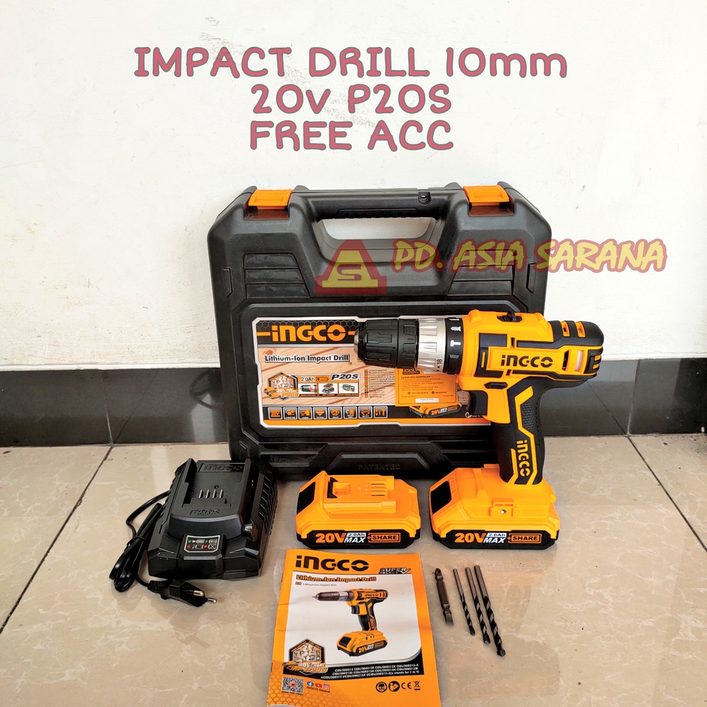 Jual Cordless Impact Drill 10mm ECO 20V INGCO CIDLI200215 Bor Tembok ...