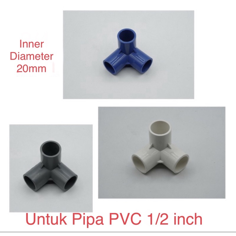 Jual Fitting 3 Way Arah T Tee Elbow Sudut Inner Diameter 20mm for 1/2 ...