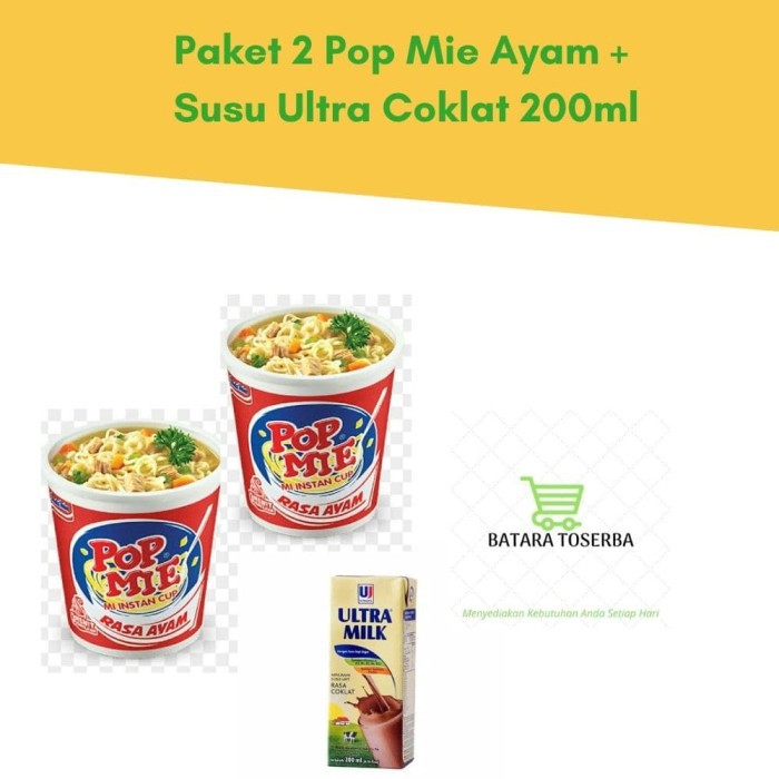 Jual Paket 2 Pop Mie Ayam 75gr + Susu Ultra coklat 200ml | Shopee Indonesia
