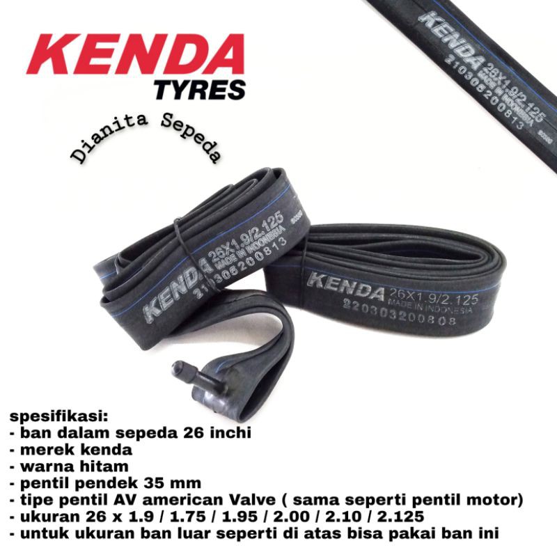 Jual ban dalam sepeda mtb mini kenda 26 x 1.75 / 1.95 / 2.00 / 2.10 / 2.125 pentil AV pendek 35 ...