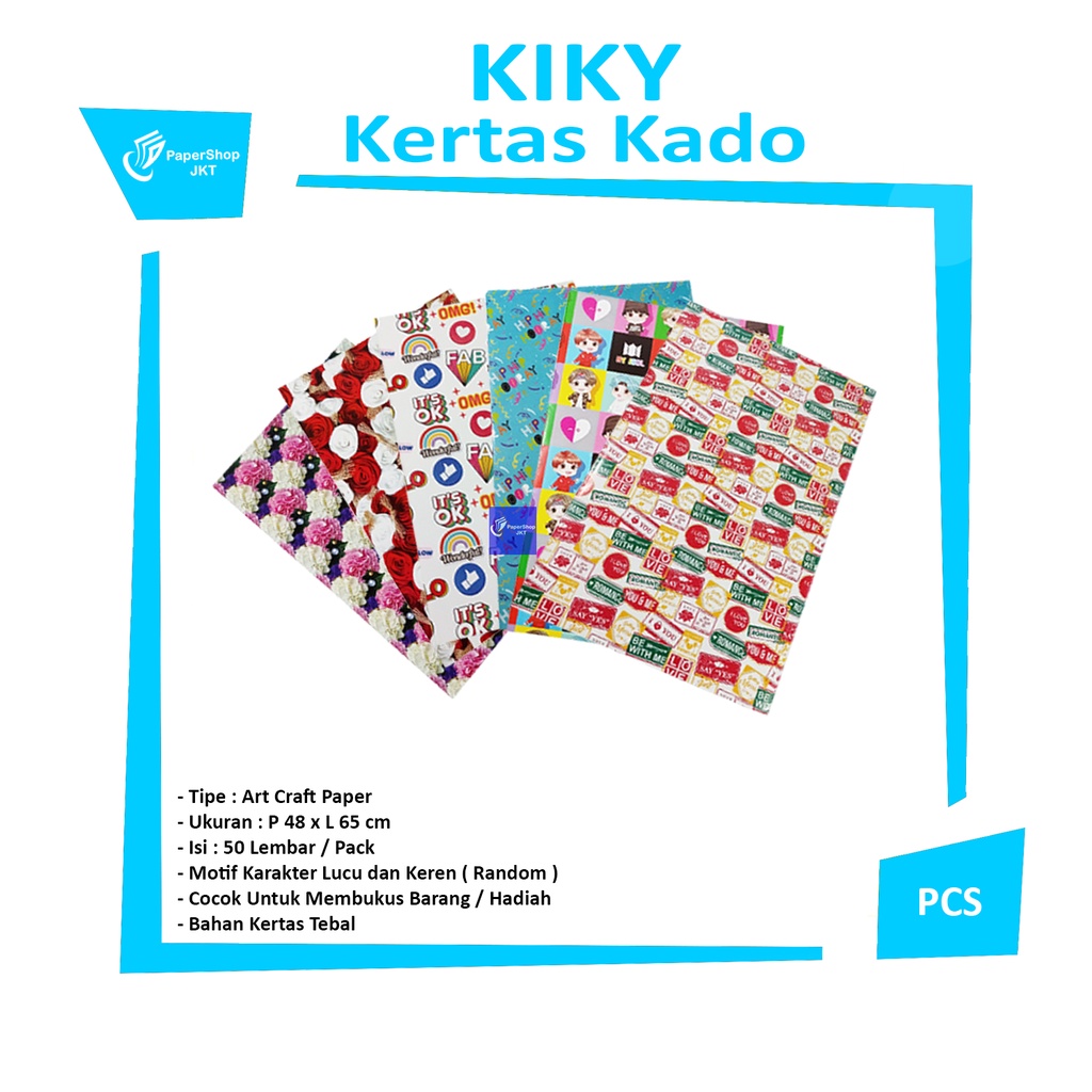 Jual KIKY - Art Craft Paper Kertas Kado Motif Lucu - Unik - Pack ...
