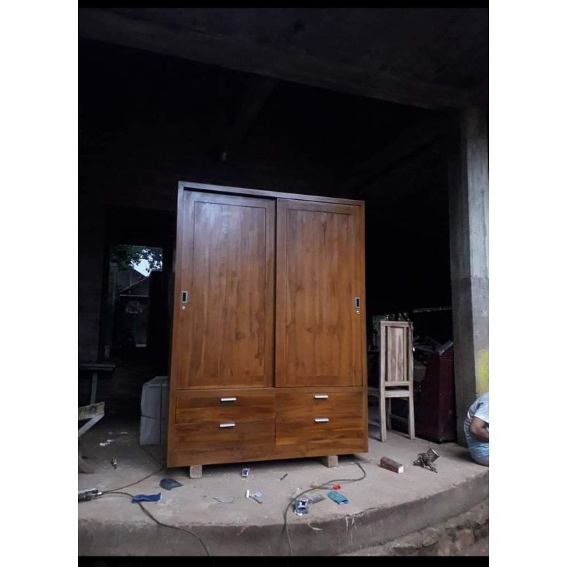Jual almari pakean pintu sliding laci matrial jati finising natura ...