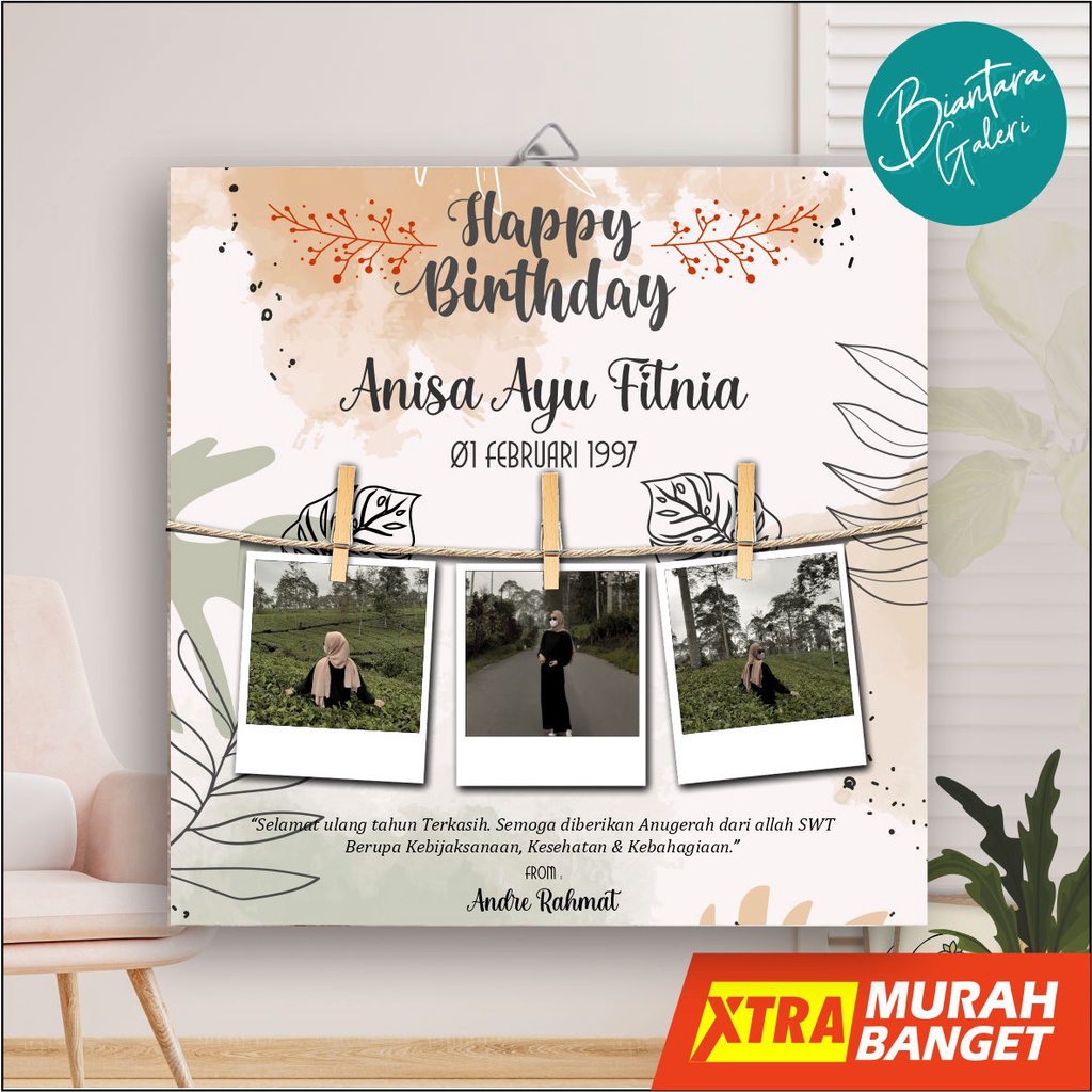 Jual CUSTOM KADO CETAK FOTO UNIK HD + BINGKAI KAYU 20x20 Cetak Foto MDF ...