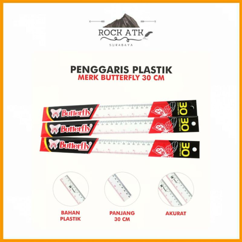 Jual Penggaris Butterfly 30 cm Garisan Mika Bening ORI (PCS) | Shopee ...