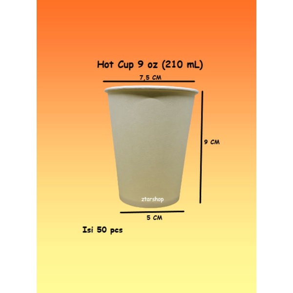 Jual Paper Hot Cup gelas kertas 9 oz 210 ml POLOS isi 50 pcs gelas kopi teh minuman panas ...
