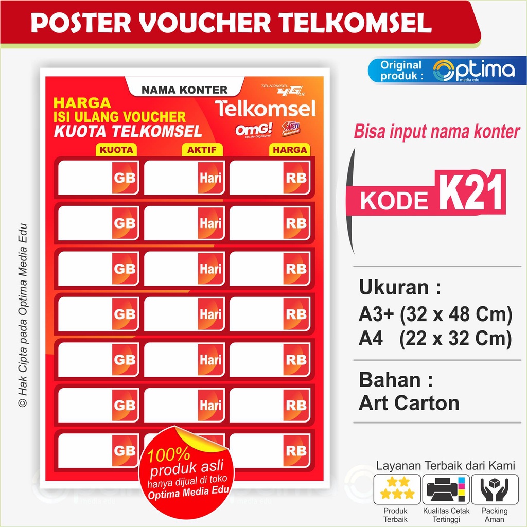 Jual POSTER / STIKER HARGA VOUCHER KUOTA DATA INTERNET TELKOMSEL ...