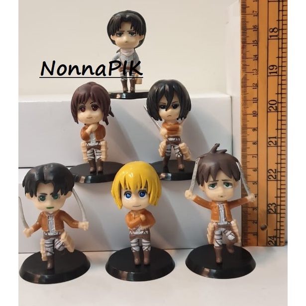Jual Mini Figure Action Attack On Titan Eren Mikasa set topper kue lucu ...