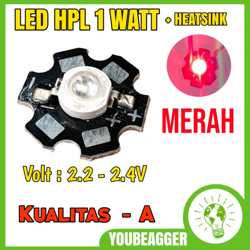 Jual LED HPL 1 Watt MERAH RED + HEATSINK | Shopee Indonesia
