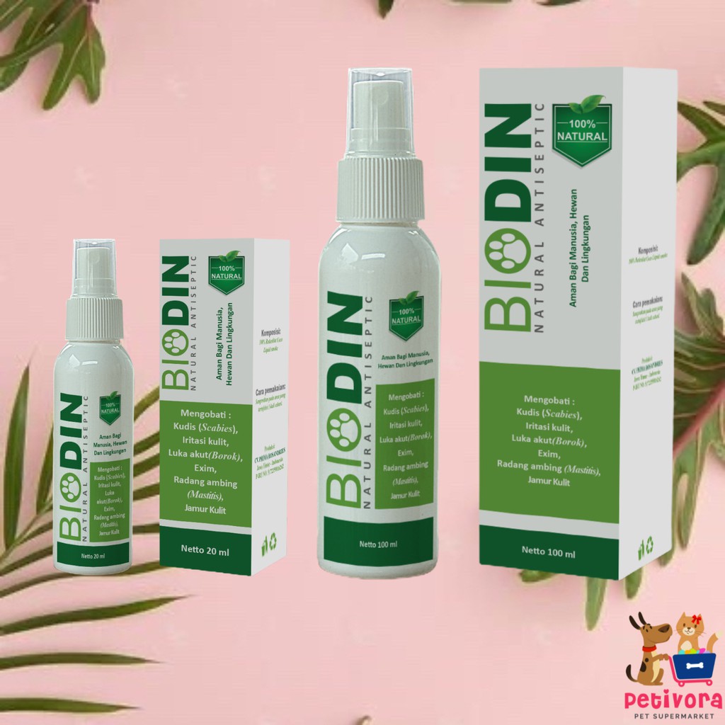 Jual BIODIN SPRAY 20ML / 100ML OBAT JAMUR SCABIES KUCING ANJING DEMODEX ...