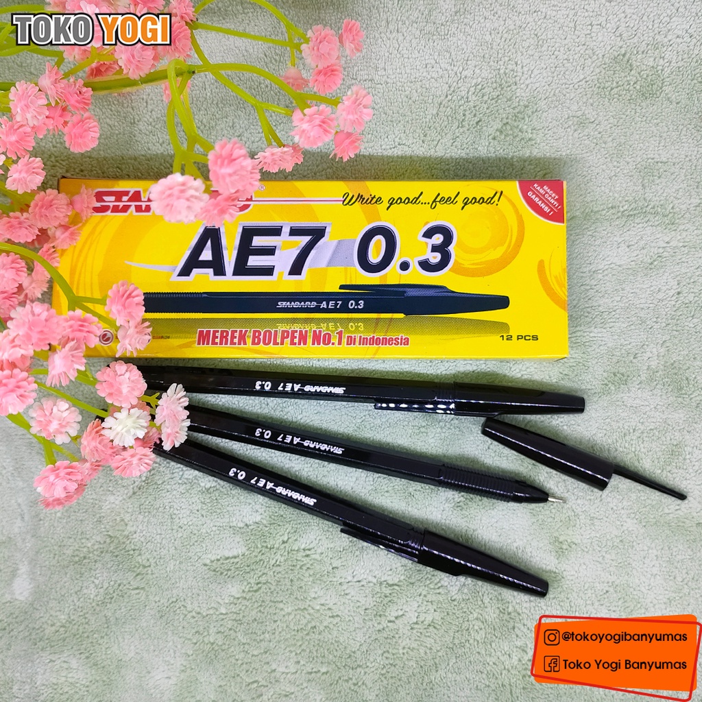 Jual STANDARD BALLPOINT PEN AE 7 0,3 TINTA HITAM (1 PACK = 12 PCS) | Shopee Indonesia