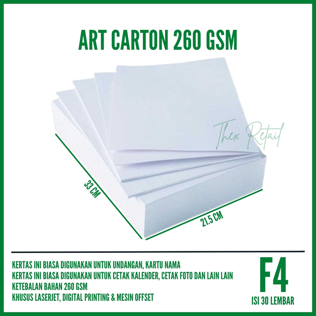 Jual Kertas Art Karton F4 260 gsm isi 30 lembar / Kertas Art Carton F4 ...