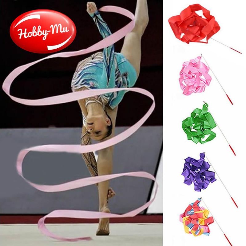 Jual Colorful Dance Ribbon Gym Rhythmic Art Gymnastic Streamer Twirling ...