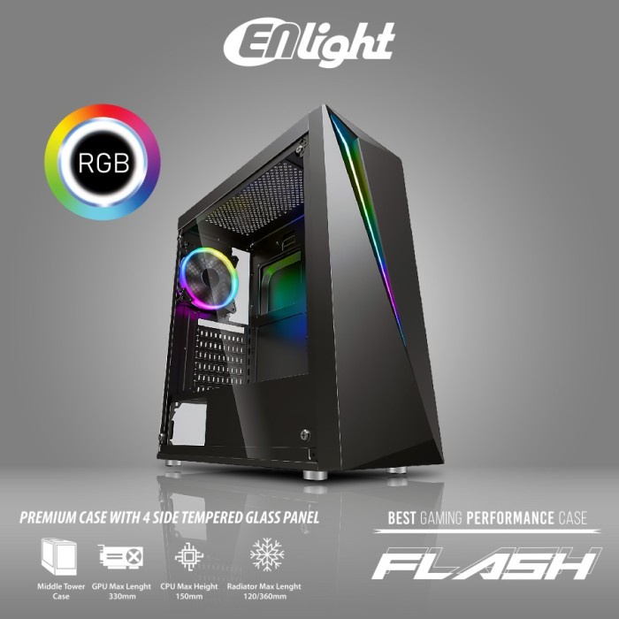 Jual CASING PC ENLIGHT FLASH RGB BLACK + FAN ATX/mATX | Shopee Indonesia