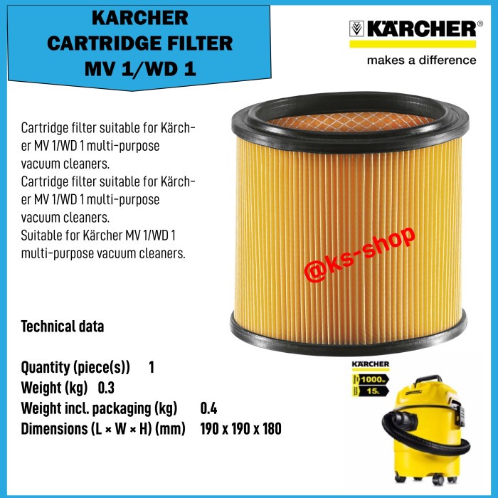 Jual Produk Karcher Cartridge Filter Mv 1/Wd 1 Cartridge Filter For Wd ...