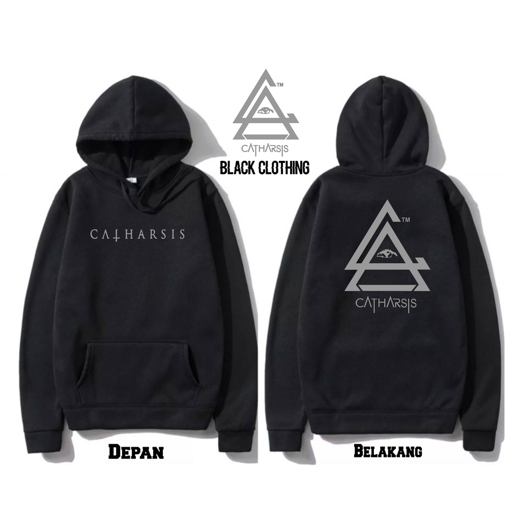 Jual Hoodie Terbaru CATHARSIS Front Back Logo Grey -Black Premium High ...