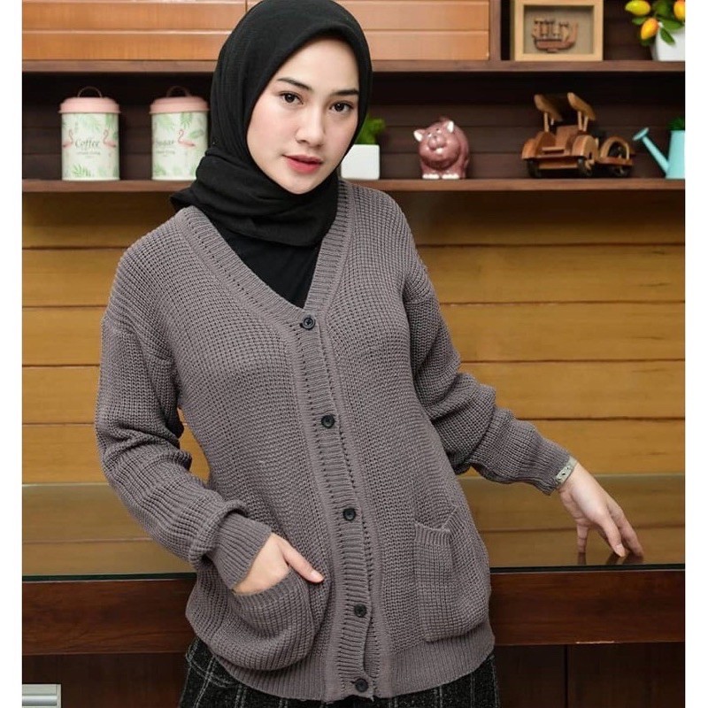Jual Merissa Outer Cardigan Rajut \ Cardigan Rajut Kancing Saku Outer Merisa Knit | Shopee Indonesia