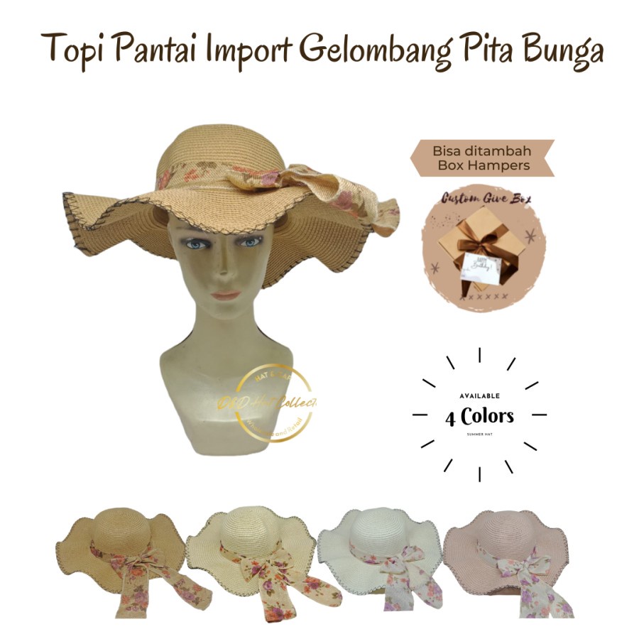 Jual Topi Pantai Gelombang Import Pita Bunga Lis Sulam | Shopee Indonesia