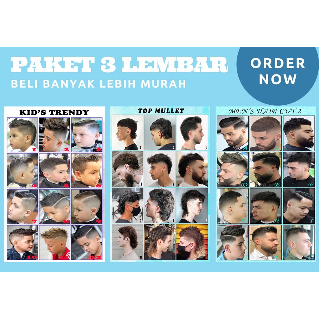 Jual poster model rambut terbaru / poster pangkas rambut paket 3 lembar ...