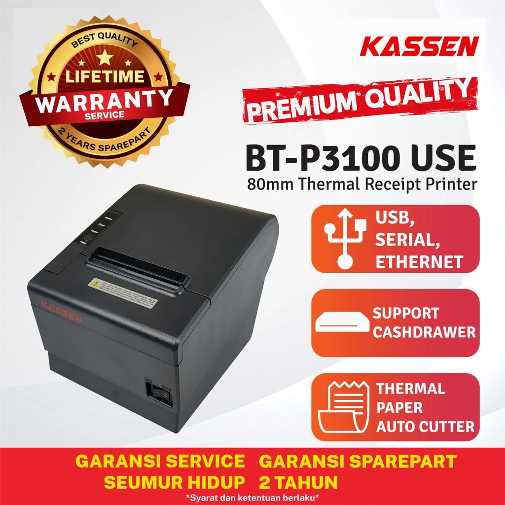 Jual Printer Kasir Thermal KASSEN BTP3100 USE Paper 80 Auto Cutter ...