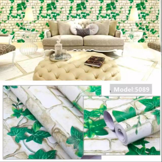 Jual Walpaper stiker dinding motif tembok daun ukuran 5meter x 45cm ...