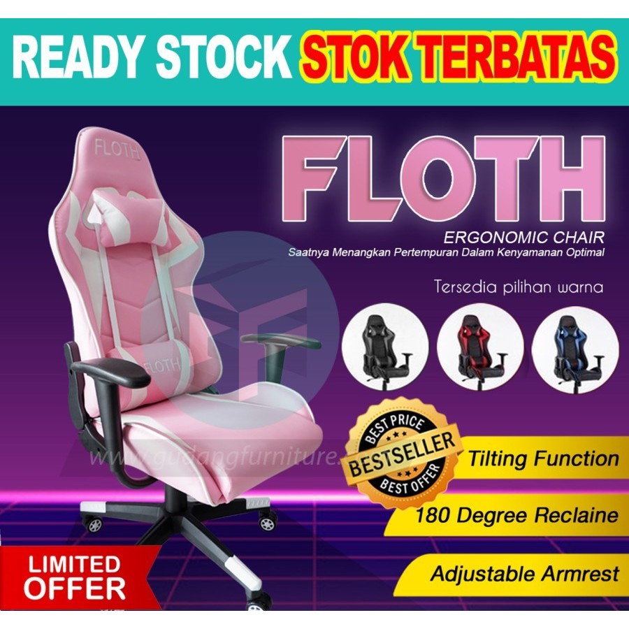 Jual Kursi gaming / gaming chair Floth - Merah Muda (Luar Kota ...