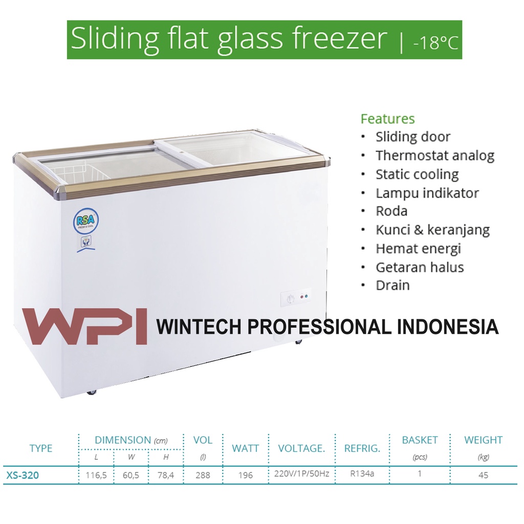 Jual RSA XS-320 XS320 XS 320 Kulkas Pemajang Es Krim Sliding Flat Glass ...