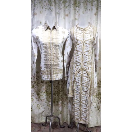 Jual couple set songket putih gold songket jumbo | Shopee Indonesia