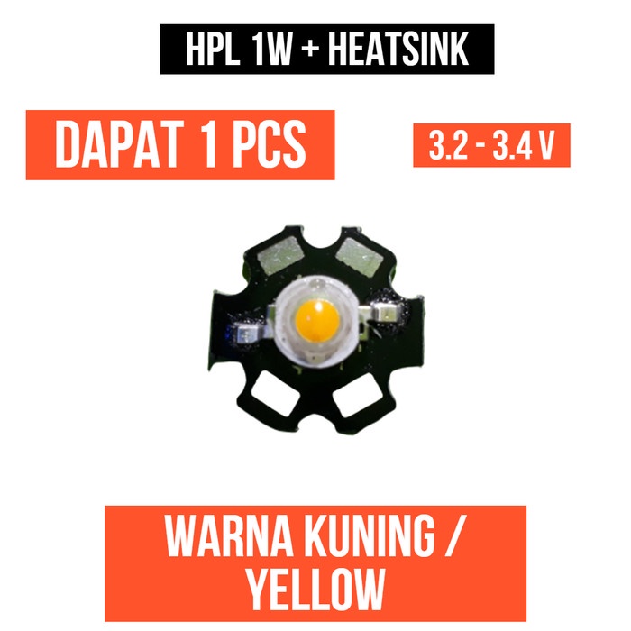 Jual Lampu HPL 1W Kuning Heatsink High Power LED Yellow 1 Watt W Star 1 ...