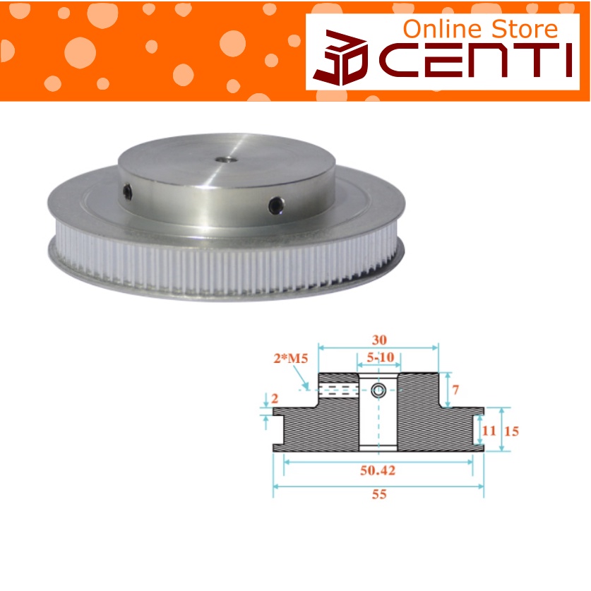 Jual 2GT 80T Timing Pulley GT2 80 Teeth Bore 5mm 6.35 8mm 10mm 12mm 12.7mm 14mm 16mm 20mm 25mm 5 ...