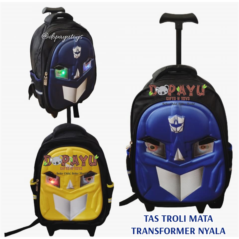 Jual TAS SEKOLAH TROLI ANAK PAUD DAN TK TROLLEY ROBOT 3D MATA NYALA LED ...