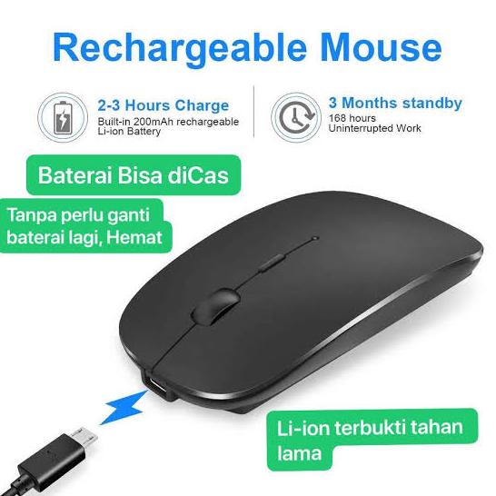 Jual MOUSE WIRELESS SLIM 2.4GHZ SILENT PLUS RECHARGEABLE isi ulang ...