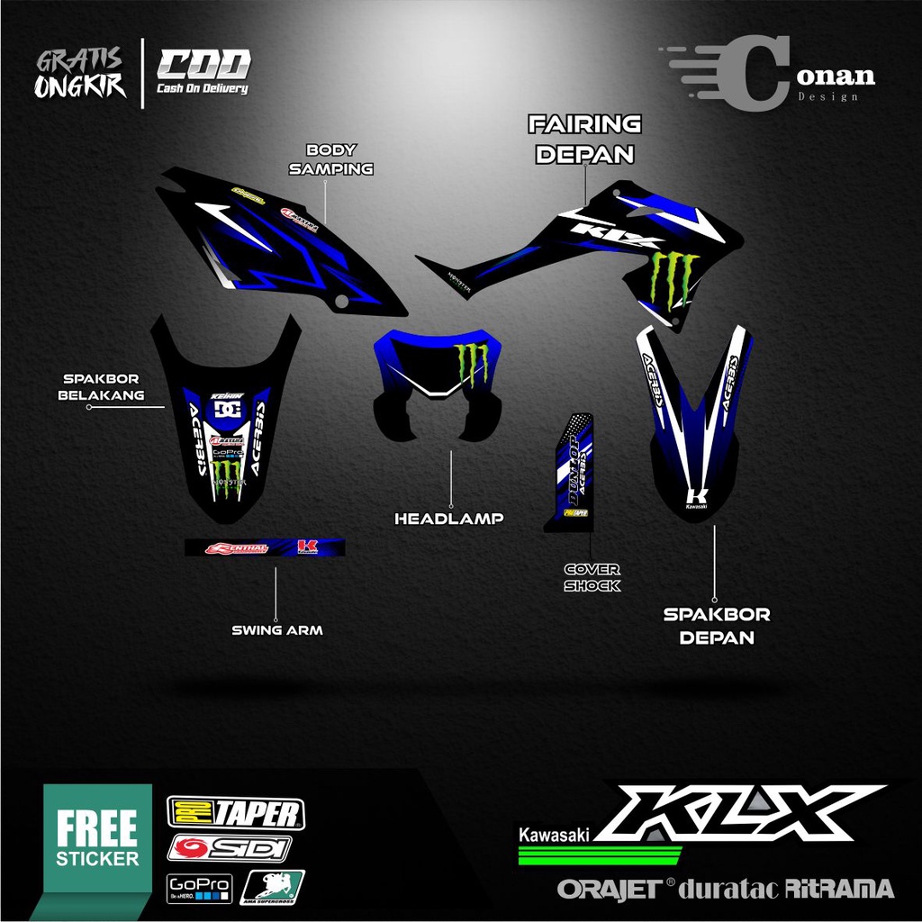 Jual Stiker Motor KLX Stiker Decal Motor KLX Variasi Motif MONSTER ...
