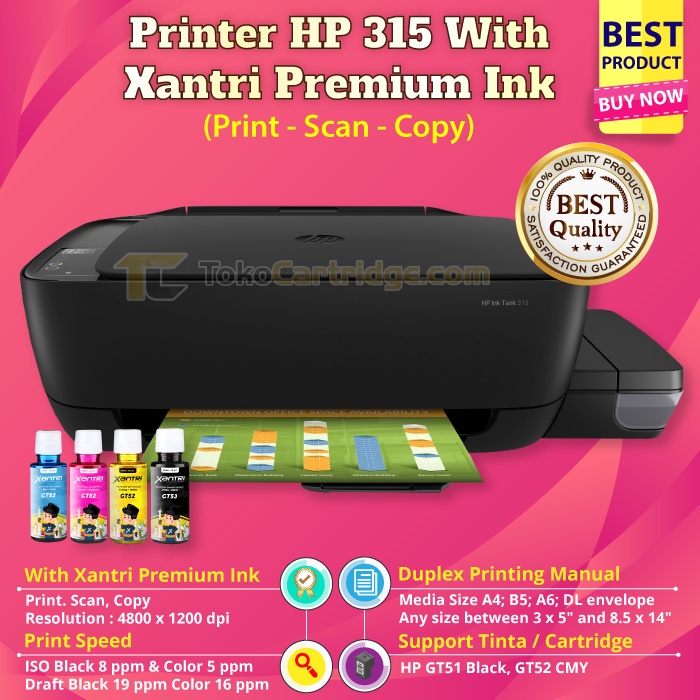 Jual Printer HP 315 Print Scan Copy Ink Tank Modif Pabrik GT51 GTG52 ...