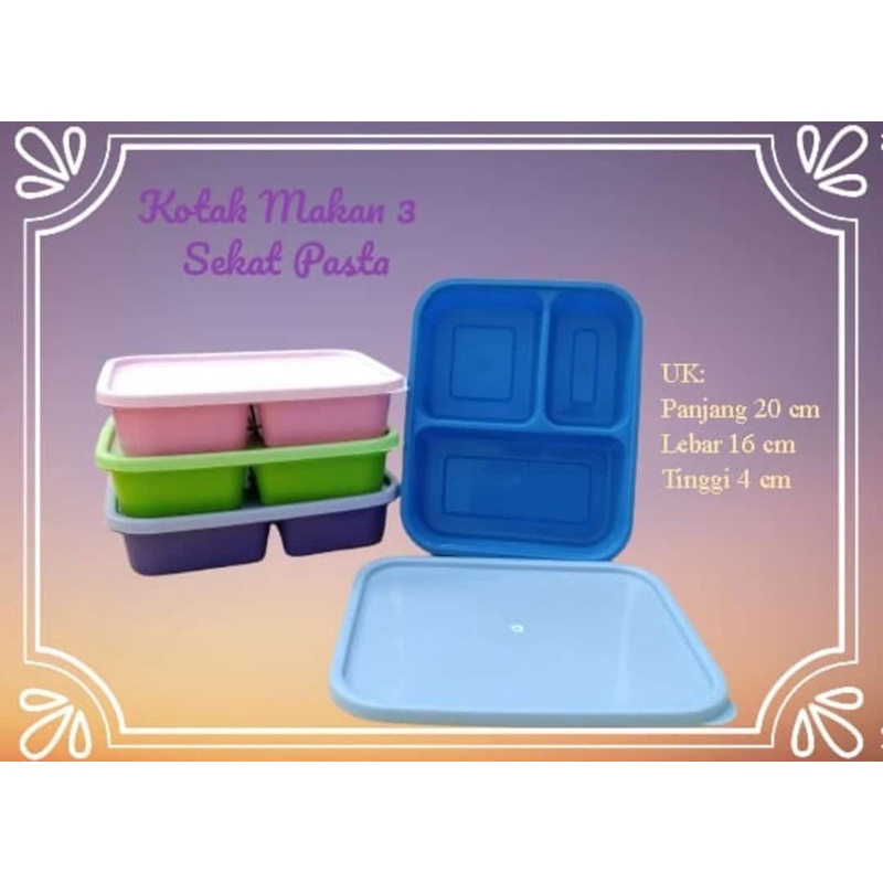 Jual KOTAK MAKAN 3 SEKAT WARNA PASTA / TEMPAT BEKAL ANAK / TEMPAT MAKAN MURAH TRAVELLING ...