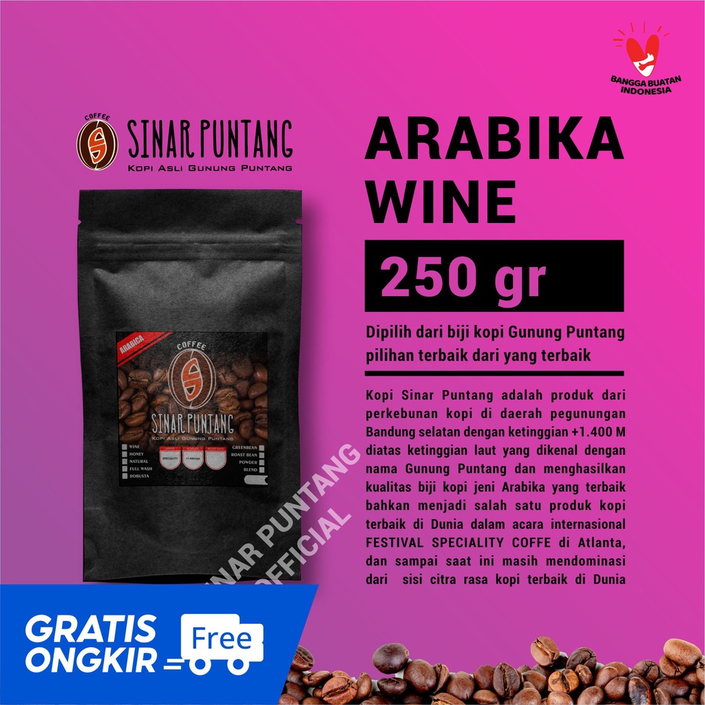 Jual Kopi puntang arabika wine asli dari gunung puntang 250gr | Shopee ...