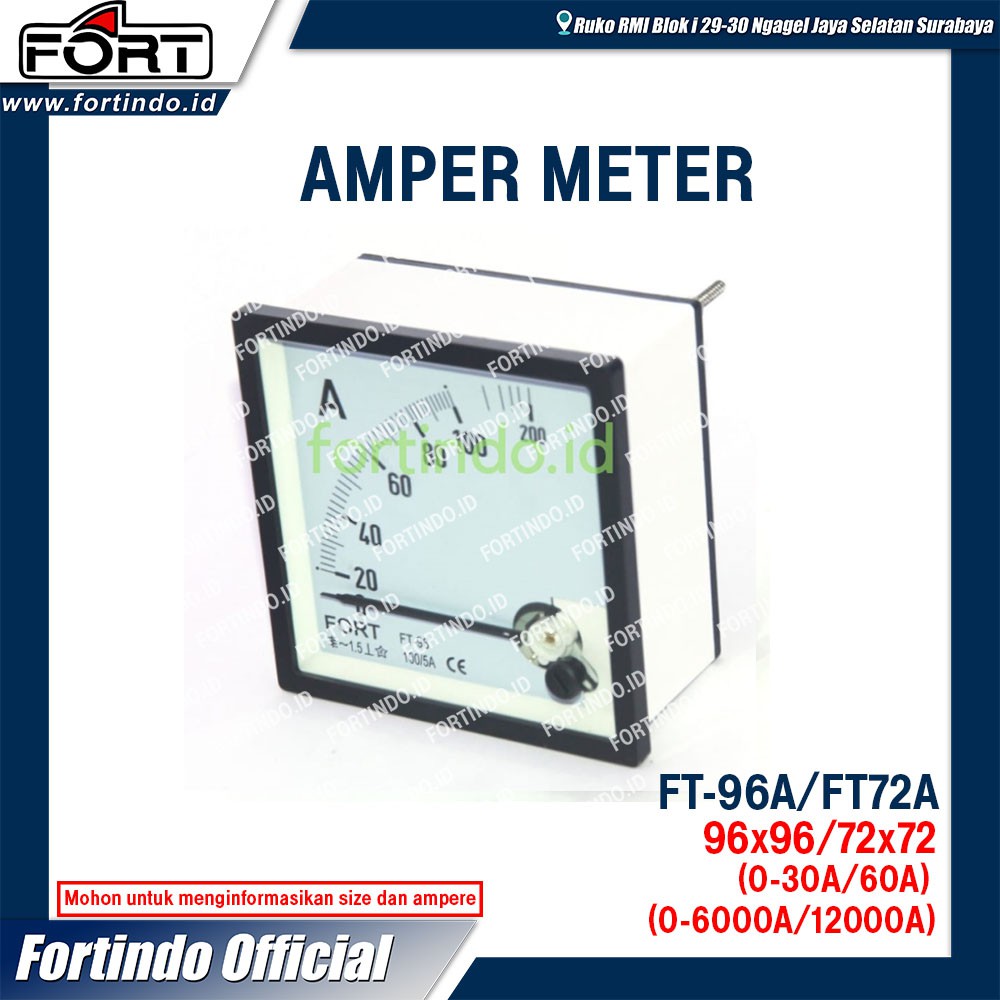 Jual Ampere meter jarum panel amper meter FT-96A FT-72A via CT per 5A ...