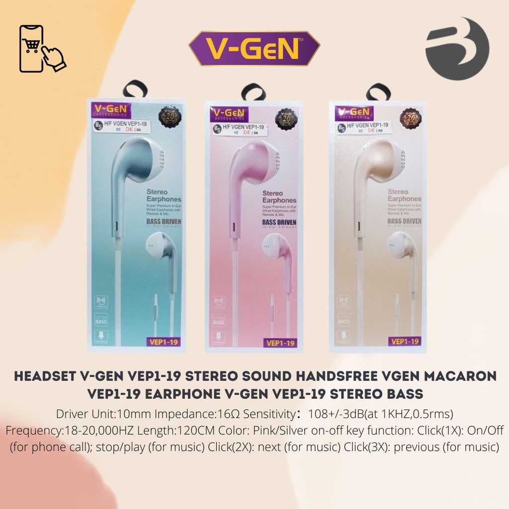 Jual Headset V-GEN VEP1-19 STEREO SOUND Handsfree VGEN MACARON VEP1-19 Earphone V-GEN VEP1-19 ...