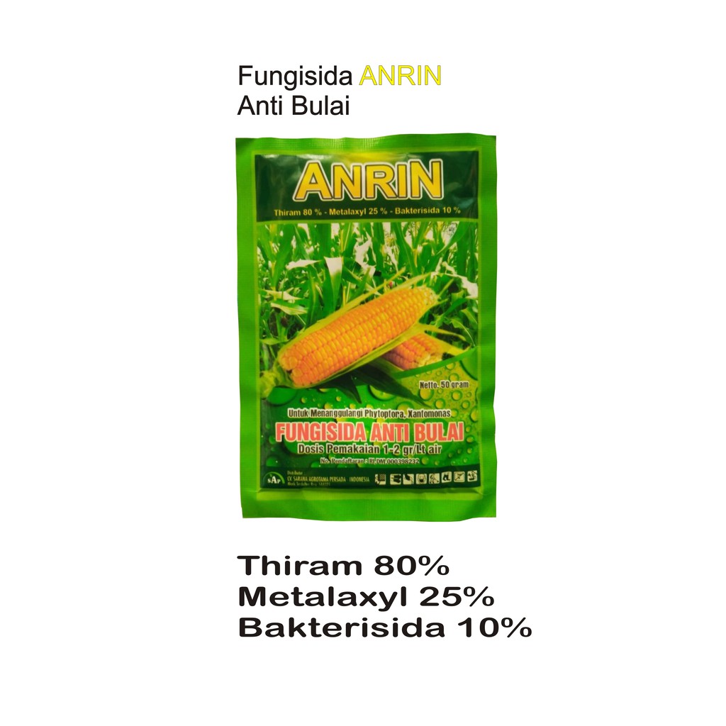 Jual Fungisida ANRIN Anti Bulai Thiram 80% Metalaxyl 25% Bakterisida 10 ...