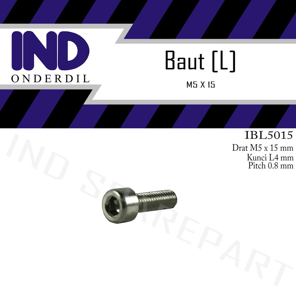 Jual Baut-Baud-Bolt L-L4 M5x15-5X15-M 5 x 15 Kunci-K 4 P-Pitch 0.8 ...