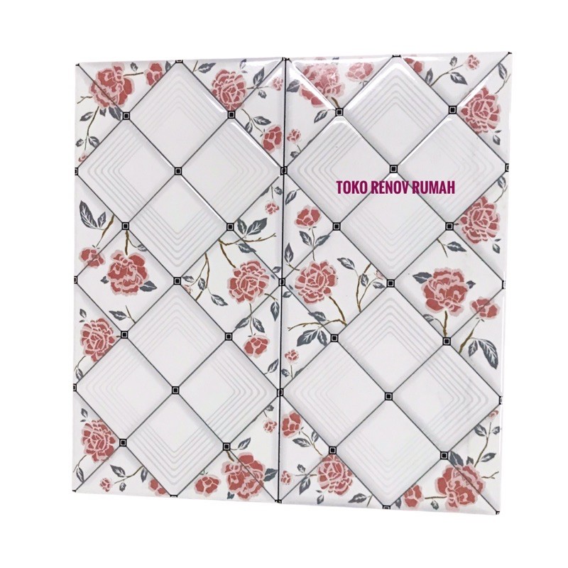 Jual keramik dinding motif bunga pink 25x50 (timbul,mengkilap) KW1 ...