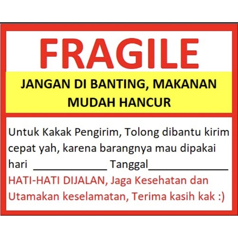 Jual Sticker FRAGILE Pengiriman Barang Makanan | Shopee Indonesia