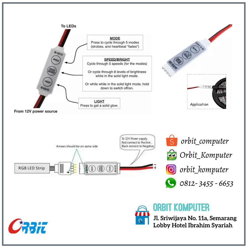 Jual Led Controller Rgb Dimmer Mini 12-24V 6A Modul Led Controler ...