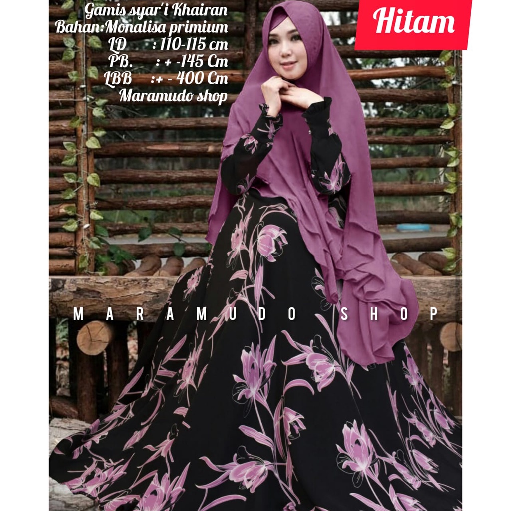 Jual gamis syarii angii monalisa pemium set khimar seruty bebydoll 2 layer/ gamis ceruty motif ...
