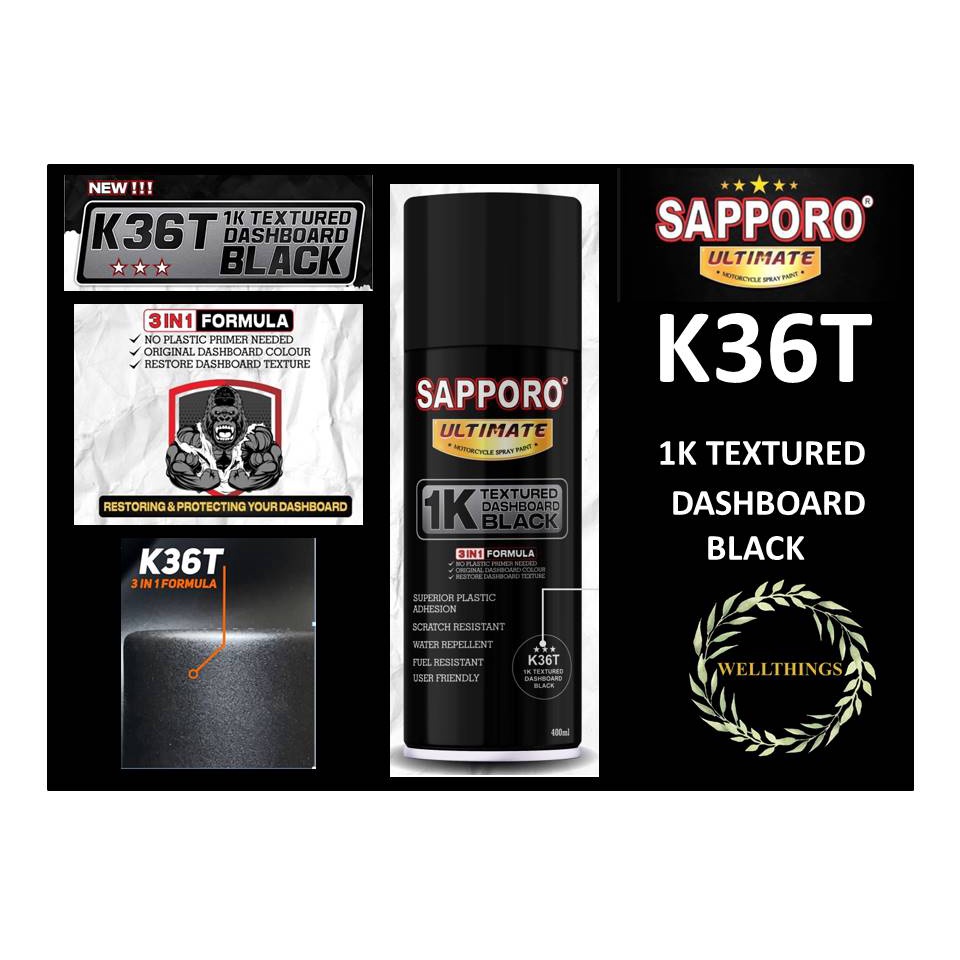 Jual Sapporo Ultimate K36T 1K Textured Dashboard Black / Cat Semprot 3in1 400ml | Shopee Indonesia