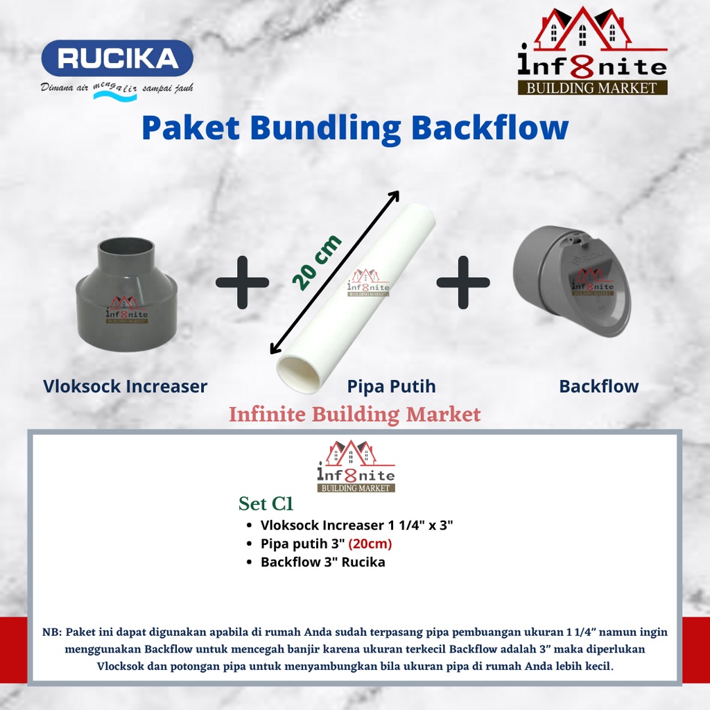 Jual Backflow RUCIKA 2" 2 1/2" Paket Back Flow 3" 4" Anti Banjir Anti ...