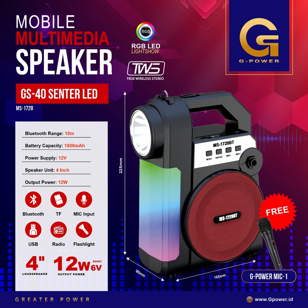 Jual G-POWER SPEAKER MOBILE MULTIMEDIA MS-1728BT GS-40 SENTER LED ...